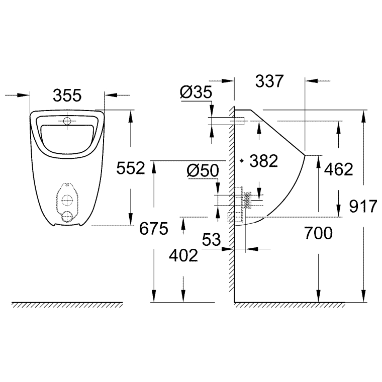 Grohe - Bau Ceramic Wall-Hung Urinal w/ Concealed Inlet White | Lixil ...