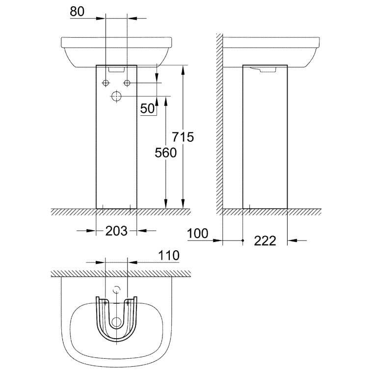 Grohe - Euro Ceramic Full Pedestal w/ Invisible Fixation Set 715x203mm ...