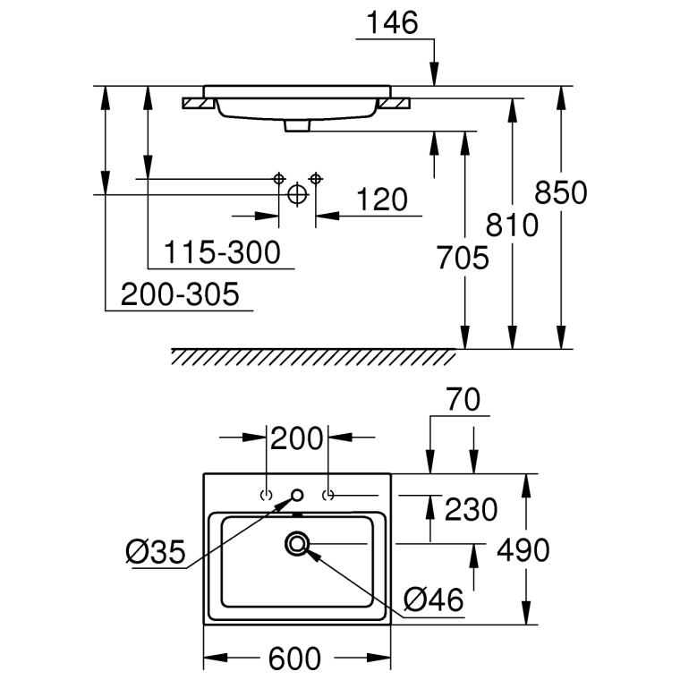 Grohe - Cube Ceramic Built-In Countertop Basin w/ Overflow 605x490mm ...